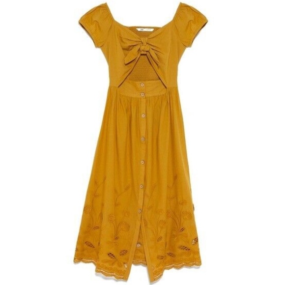 Zara | Dresses | Zara Embroidered Midi Dress Mustard Yellow | Poshmark